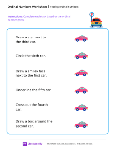 Reading ordinal numbers - Car | Worksheet | ClassWeekly.com
