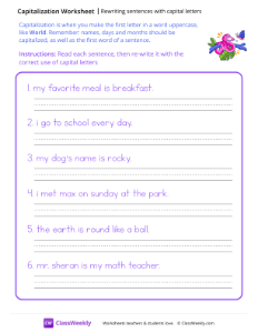 Rewriting Sentences with Capital Letters - Friendly Snake | Worksheet ...
