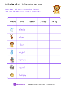 Spelling Practice & Sight Words - Lion | Worksheet | ClassWeekly.com