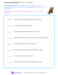 Simple or compound sentences - Swing | Worksheet | ClassWeekly.com