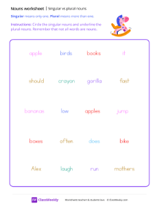 Singular vs Plural Nouns - Rocking Horse | Worksheet | ClassWeekly.com