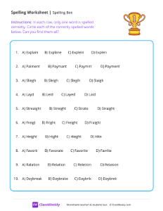 Spelling Bee - Trophy | Worksheet | ClassWeekly.com