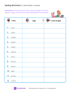 2 letter blends - ei words | Worksheet | ClassWeekly.com
