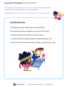 Story punctuation - School Day | Worksheet | ClassWeekly.com