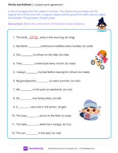 Subject-verb agreement - Jump | Worksheet | ClassWeekly.com