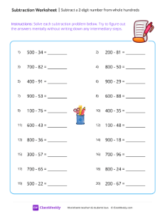 Subtract a 2-digit number from whole hundreds - Checklist | Worksheet ...