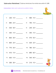 Subtract whole tens from whole tens within 0-1,000 - Giraffe ...