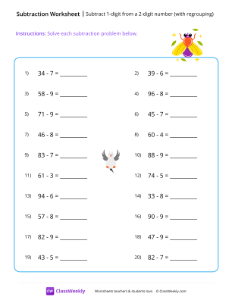Subtract 1-digit from a 2-digit number (with regrouping) - Fly ...