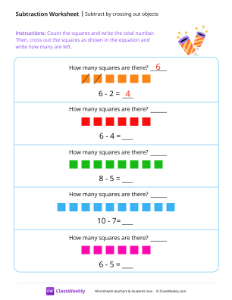 Subtract by crossing out objects - Confetti | Worksheet | ClassWeekly.com