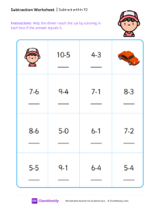 Subtract within 10 - Boy | Worksheet | ClassWeekly.com