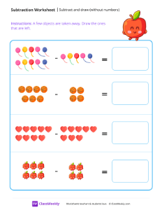 Subtract and draw (without numbers) - Apple | Worksheet | ClassWeekly.com