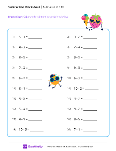 Subtract within 10 - Strawberry | Worksheet | ClassWeekly.com