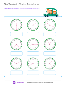 Telling time (5 minute intervals) - Car | Worksheet | ClassWeekly.com