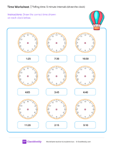 Telling time: 5 minute intervals (draw the clock) - Hot air balloon ...