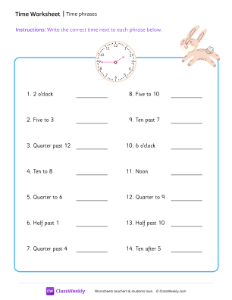 Time phrases - Bunny | Worksheet | ClassWeekly.com