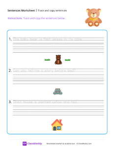 Trace and copy sentences - Bear | Worksheet | ClassWeekly.com