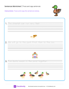Trace and copy sentences - Duck | Worksheet | ClassWeekly.com