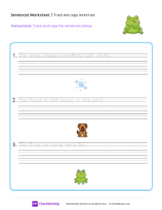 Trace and copy sentences - Frog | Worksheet | ClassWeekly.com