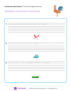 Trace and copy sentences - Rooster | Worksheet | ClassWeekly.com
