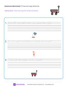 Trace and copy sentences - Wagon | Worksheet | ClassWeekly.com