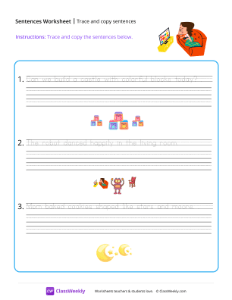 Trace and copy sentences - Couch | Worksheet | ClassWeekly.com