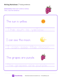 Tracing Sentences - Grapes | Worksheet | ClassWeekly.com