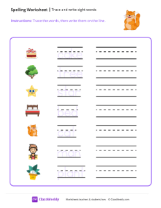 Trace and Write Sight Words - Cat | Worksheet | ClassWeekly.com