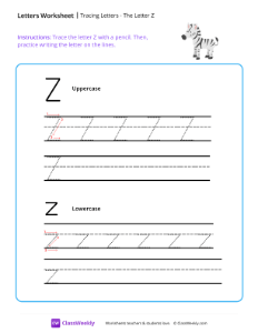 Tracing Letters - The Letter Z | Worksheet | ClassWeekly.com