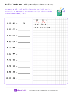 Adding two 2-digit Numbers (no carrying) - Smart Calculator | Worksheet ...