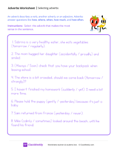 Selecting Adverbs - Best Friends | Worksheet | ClassWeekly.com
