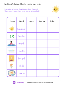 Spelling Practice & Sight Words - Sun | Worksheet | ClassWeekly.com