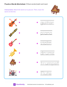 Music words (match and trace) - Piano | Worksheet | ClassWeekly.com