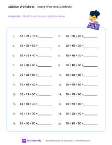 Adding whole tens (3 addends) - Puzzle | Worksheet | ClassWeekly.com