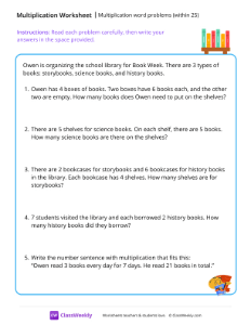 Multiplication word problems (within 25) - Books | Worksheet ...