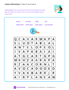Letter A word search - Magnifying Glass | Worksheet | ClassWeekly.com
