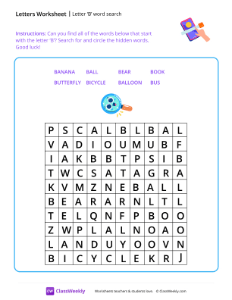 Letter B word search - Swipe | Worksheet | ClassWeekly.com