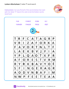 Letter F word search - Graph | Worksheet | ClassWeekly.com