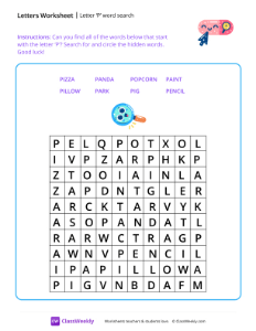 Letter P word search - Button Click | Worksheet | ClassWeekly.com