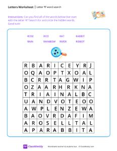 Letter R word search - Page Search | Worksheet | ClassWeekly.com