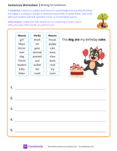 Writing full sentences - Tree | Worksheet | ClassWeekly.com