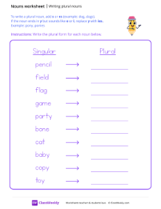 Writing Plural Nouns - Pencil | Worksheet | ClassWeekly.com
