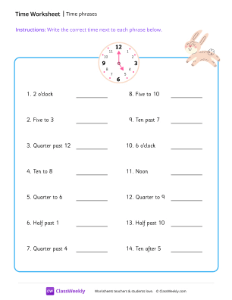 Time phrases - Rabbit | Worksheet | ClassWeekly.com