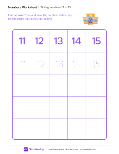 Writing numbers 11 to 15 - Bayside | Worksheet | ClassWeekly.com