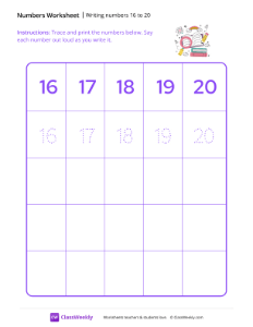 Writing numbers 16 to 20 - Zoom | Worksheet | ClassWeekly.com