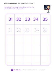 Writing numbers 31 to 35 - Teacher | Worksheet | ClassWeekly.com