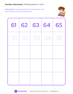 Writing numbers 61 to 65 - Reader | Worksheet | ClassWeekly.com