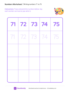 Writing numbers 71 to 75 - Paint | Worksheet | ClassWeekly.com