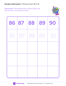 Writing numbers 86 to 90 - Globe | Worksheet | ClassWeekly.com