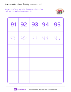 Writing numbers 91 to 95 - Book pile | Worksheet | ClassWeekly.com