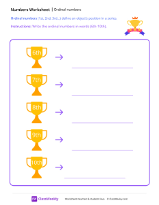 Ordinal Numbers (6th-10th) - Game Cup | Worksheet | ClassWeekly.com